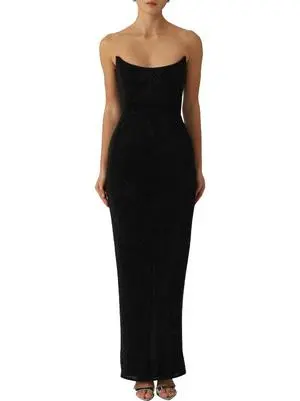 SAU LEE Vesper Crystal Embellished Strapless Gown - Black