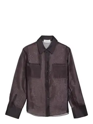 SEROYA Estella Sheer Silk Organza Button-down Shirt - Ash Brown