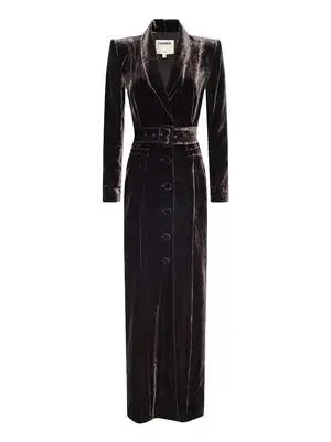 L'AGENCE Raini Velvet Shawl-collar Maxi Coat