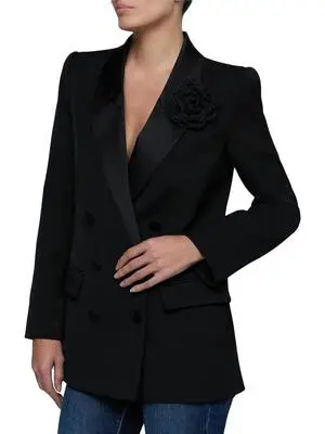 L & APOS;AGENCE Cambrie Oversized Blazer With Boutonniere - Black