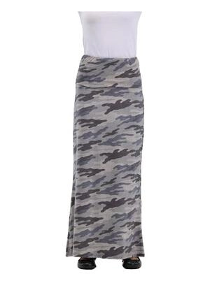 24SEVEN COMFORT APPAREL Essential Womens Soft Stretch Elastic Waist Maxi Skirt Grey Multi