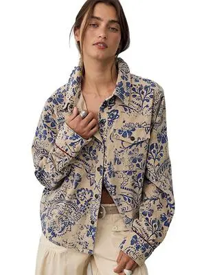 Free People We The Free Shades Of Blue Printed Button Down Top Sky Blue Combo