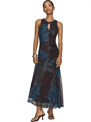 HUTCH Julia Brushstroke Maxi Dress - Blue Pattern