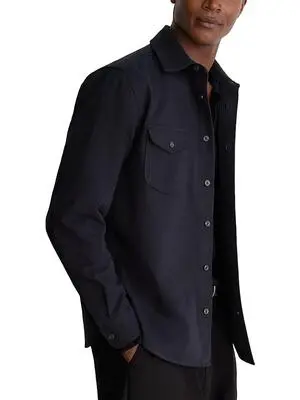 REISS Astra Cotton Twill Flap Pocket Shirt Navy