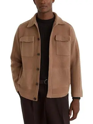 REISS Lockwood Wool Concealed Placket Overshirt - Camel