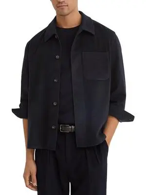 REISS Collin Point Collar Brushed Pocket Overshirt - Navy