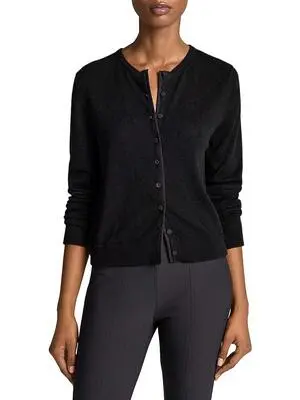 Vince Mixed Media Crewneck Cardigan - Black