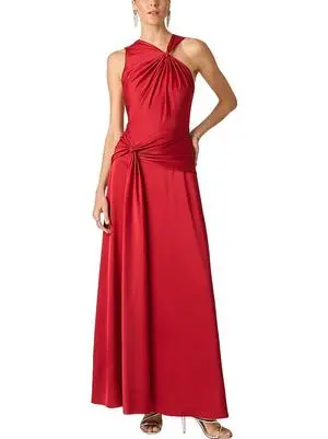 Aidan Mattox Asymmetric Twisted Satin Gown - Scarlet Spice