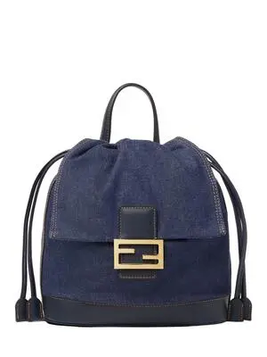 FENDI Fendi Calfskin Front-Flap Crossbody With FF Clasp And Drawstring Closure