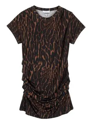 GANNI Ganni Printed Shiny Draped T-Shirt Blouse