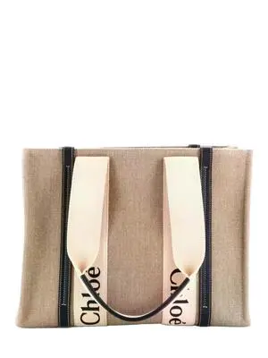 Chloé Woody Canvas With Leather Medium Tote Bag - Neutrals