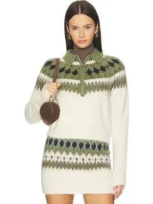 SUSANA MONACO Susana Monaco Fair Isle Sweater Half Zip Sweater In Ivory.