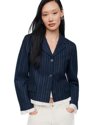 Rag & Bone Lawrence Wool Blend Cropped Blazer Jacket - Navy
