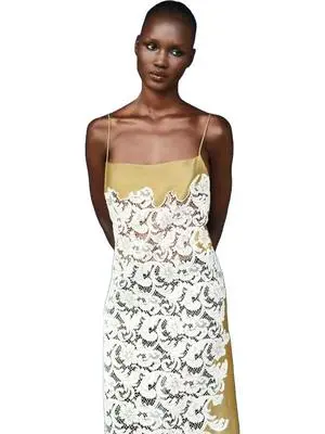 Khaite Nevis Lace Slipdress Bronze/ivory