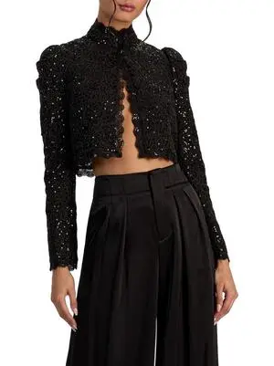 Alice + Olivia Thomasina Embellished Lace Jacket - Black