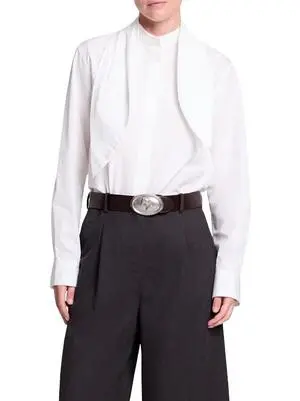 TWP Cotton Tie Neck Shirt White
