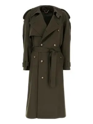 Victoria Beckham Olive Wool Trench Coat - Green