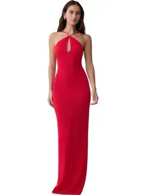 Meshki Ashtin Cross Front Knit Maxi Dress Red