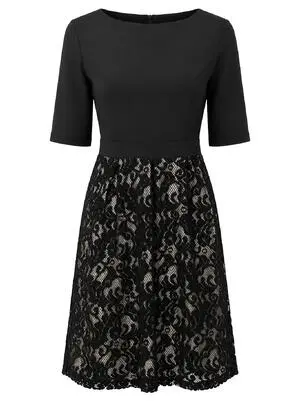 CONQUISTA Lace Panel Fit-and-flare Dress