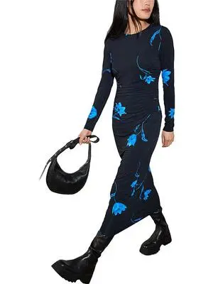 WHISTLES Printed Ruched Jersey Dress