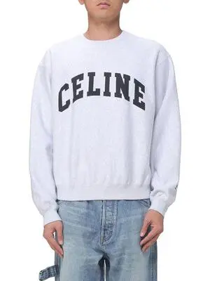 Celine Relaxed Fit Cotton Crewneck Sweatshirt With Contrast Logo Grey