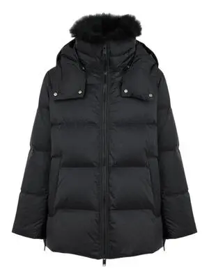 YVES SALOMON Piumino Linea A In Tessuto Tecnico Impermeabile Con Finiture In Lana D`Agnello Women Black