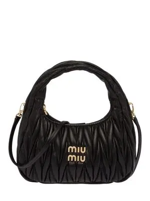 Miu Miu Wander Matelassé Nappa Leather Small Hobo Bag Women Black