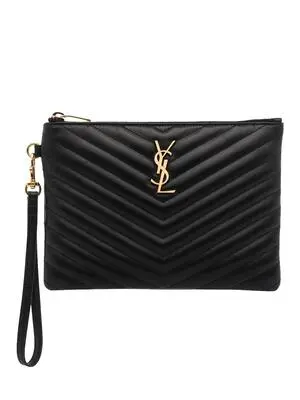 Saint Laurent Leather Matelassé Cassandre Pouch - Black