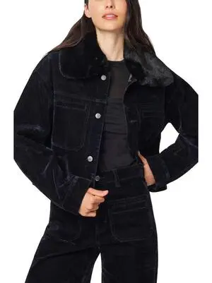 HABITUAL Faux Fur Collar Cropped Jacket