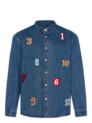 INGMARSON Numbers Embroidered Organic Cotton Shirt Men Denim Men
