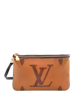 LOUIS VUITTON Double Zip Pochette Reverse Monogram Giant Clutch Bag - Brown