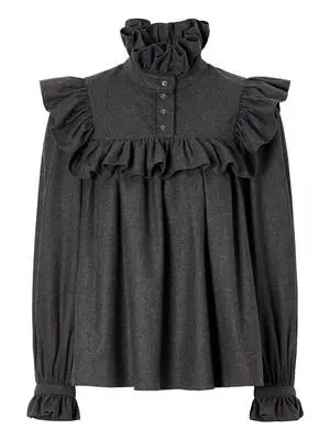 Chloé Ruffled Wool And Cashmere-blend Flannel Blouse Gray