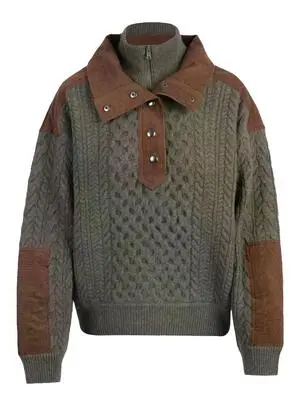 Sea Allen Cable-knit Corduroy-panelled Sweater - Green