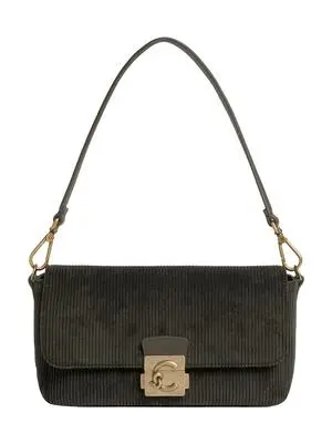 COCCINELLE C-me Lock Corduroy Velvet And Leather Shoulder Bag Mud