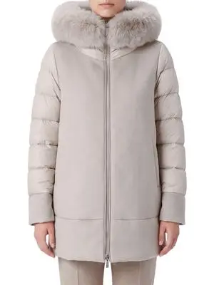 MOORER Quilted Knee-length Coat In Wool And Cashmere With A Shearling Hood