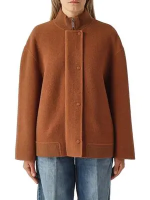 Max Mara Short Wool-blend Coat With Dropped Shoulders And Ribbed Collar Rust