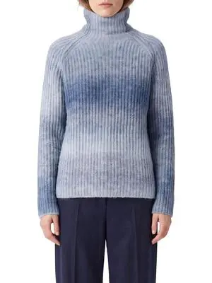 KANGRA Slim Fit Alpaca And Nylon Turtleneck Jumper With Abstract Pattern Blue