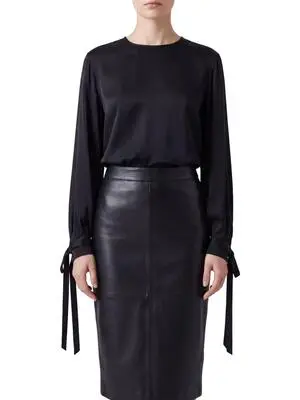 Alberta Ferretti Silk Blend Long-sleeved Crewneck Blouse - Black