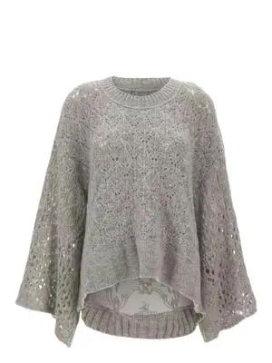 MAURIZIO MYKONOS Lace-panel Open-knit Poncho