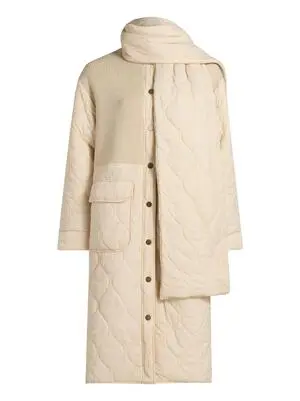 Ramy Brook Melaine Quilted Rib-knit Scarf Coat Bone
