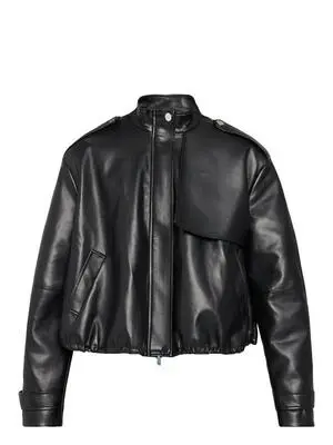 TOCCIN Alyssa Vegan Leather Drawstring Bomber Jacket Jet