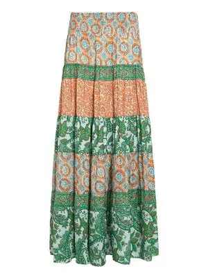 Ramy Brook Dorotha Tiered Maxi Skirt - Palm Patchwork