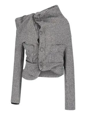 Junya Watanabe Junya Watanabe Houndstooth Cropped Wrap Jacket Grey