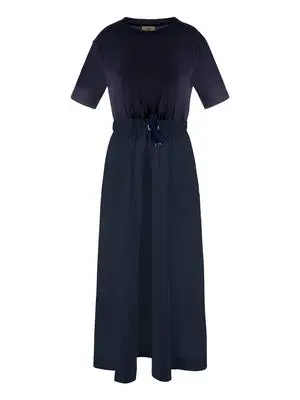 Herno Dress In Glam Knit Effect And Techno Taffeta - Navy Blue