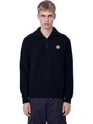 Moncler Logo Rib Wool Turtleneck Black