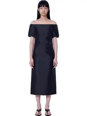 JIL SANDER Off-shoulder Midi Dress - Black