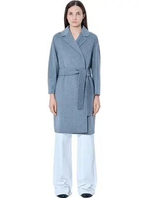 Max Mara Belted Wool-Blend Coat Light Grey