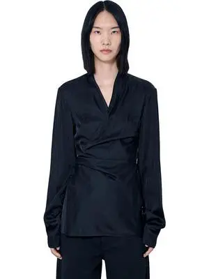 Rick Owens Laura Satin Wrap Top Black