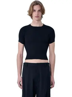 RIER Ribbed Knit Cropped Top - Black