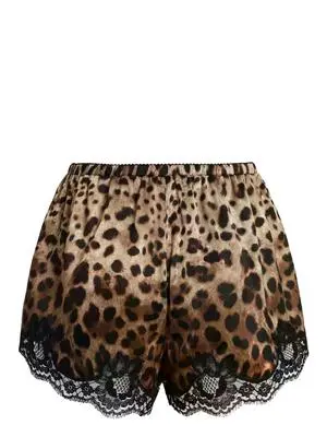 Dolce & Gabbana Leo-print Satin Shorts Brown